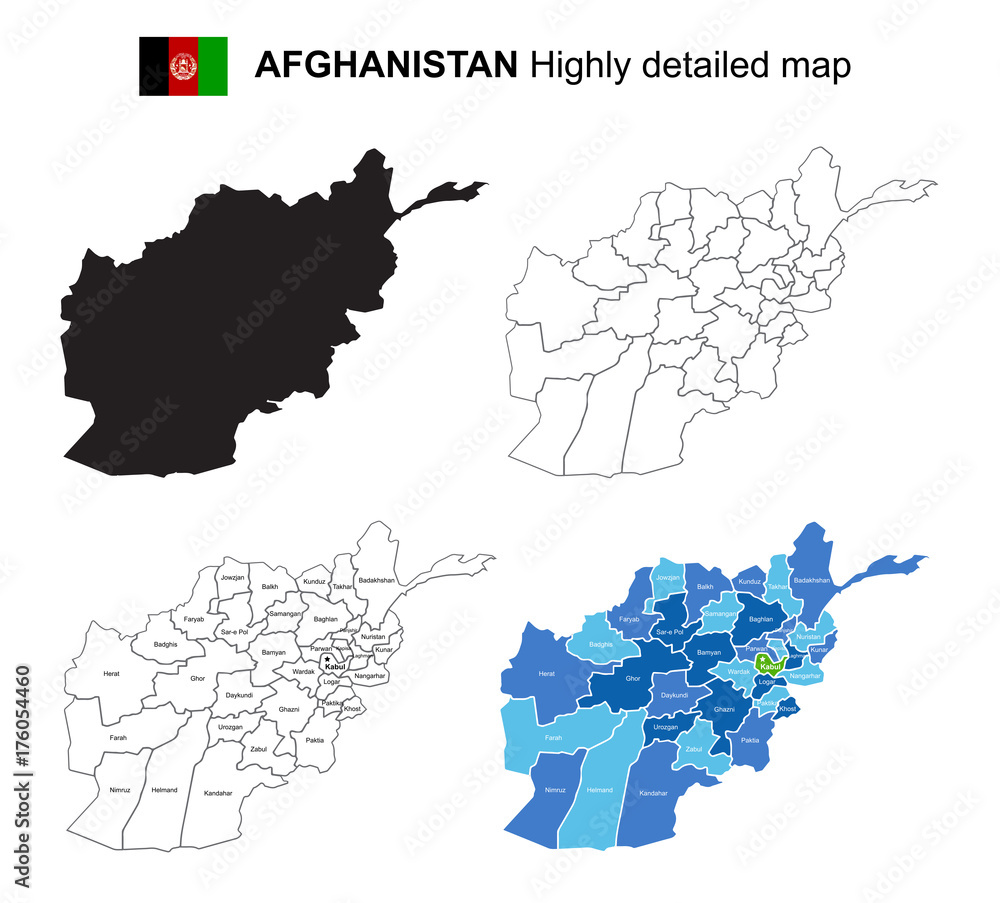 Afghanistan - Isolated vector highly detailed political map with ...