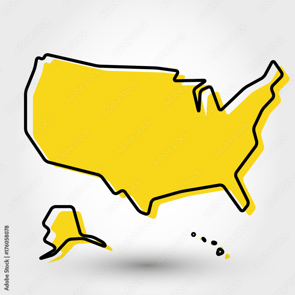 yellow outline map of USA Stock Vector | Adobe Stock