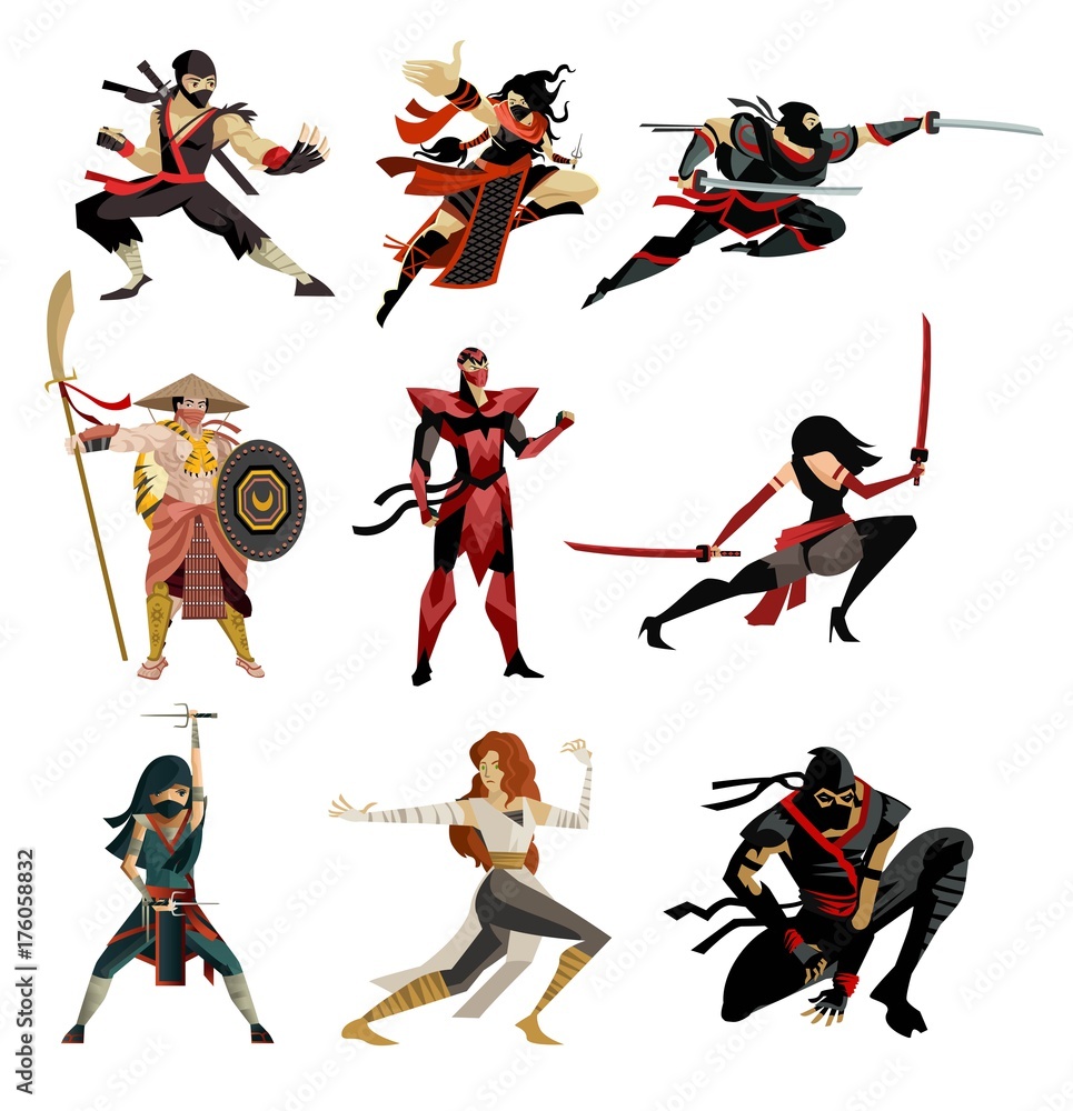 ninja warriors collection Stock Vector | Adobe Stock