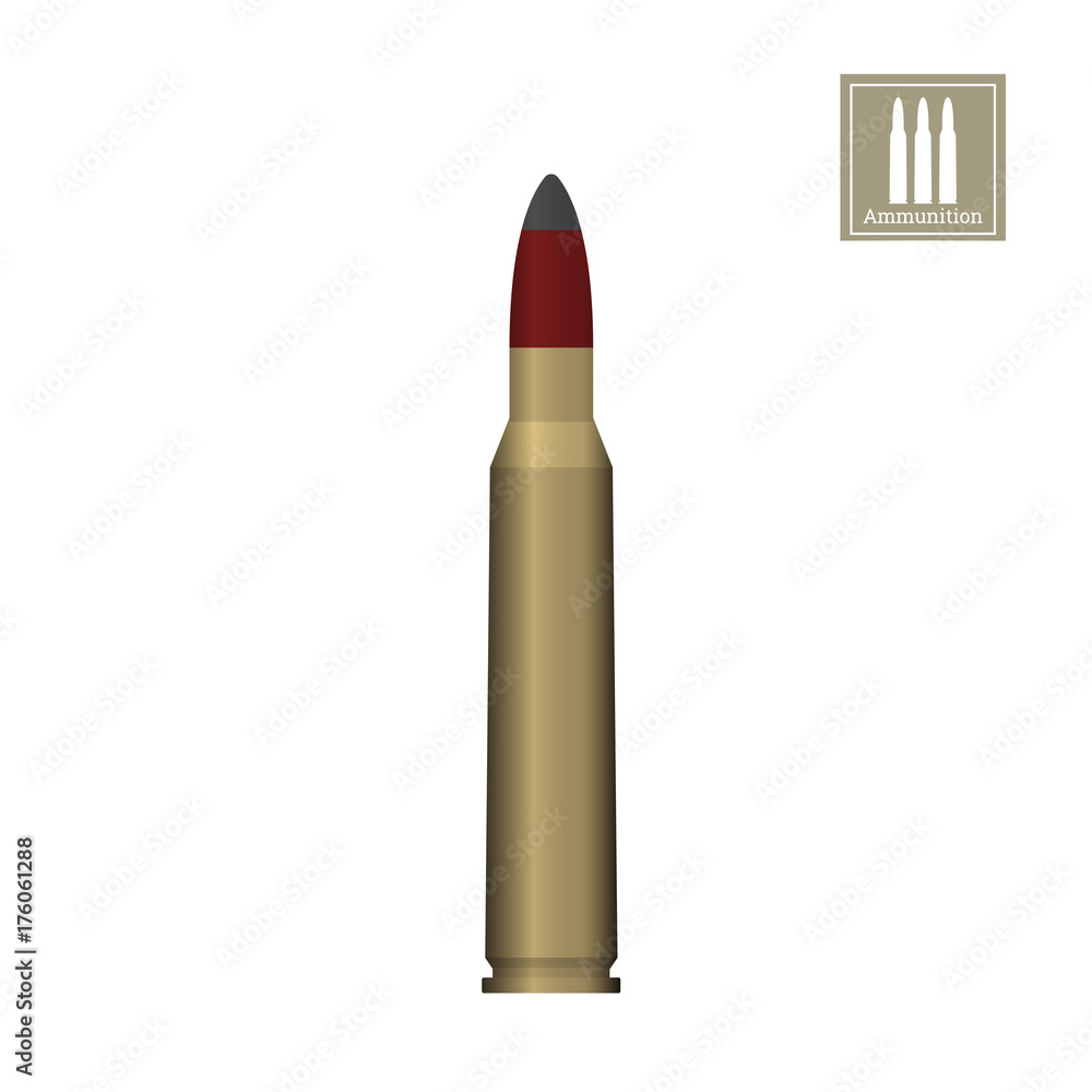 Bullet drawing on a white background. Weapon icon. Armed ammunition ...