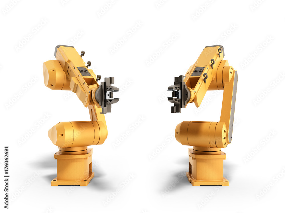 Industrial robots on white background 3D rendering Stock Illustration ...