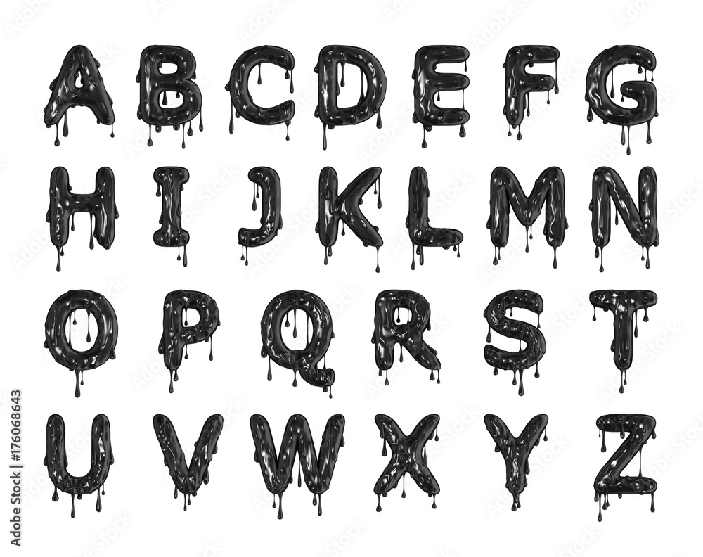 Black dripping slime halloween alphabet letters. 3D Rendering Stock ...