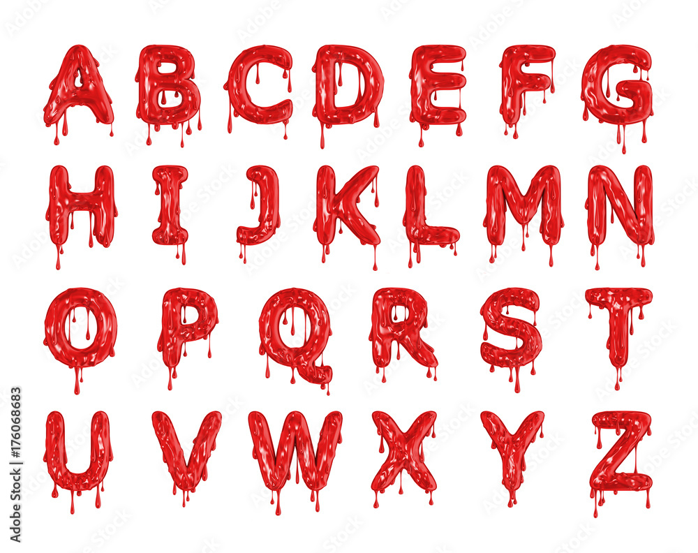 Red dripping blood halloween alphabet letters. 3D Rendering Stock ...