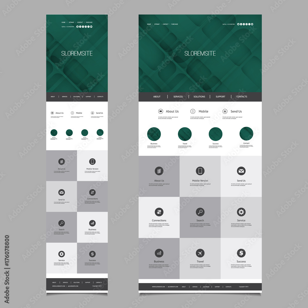 Responsive One Page Website Template - Header Design with Abstract Background - Desktop and ...
