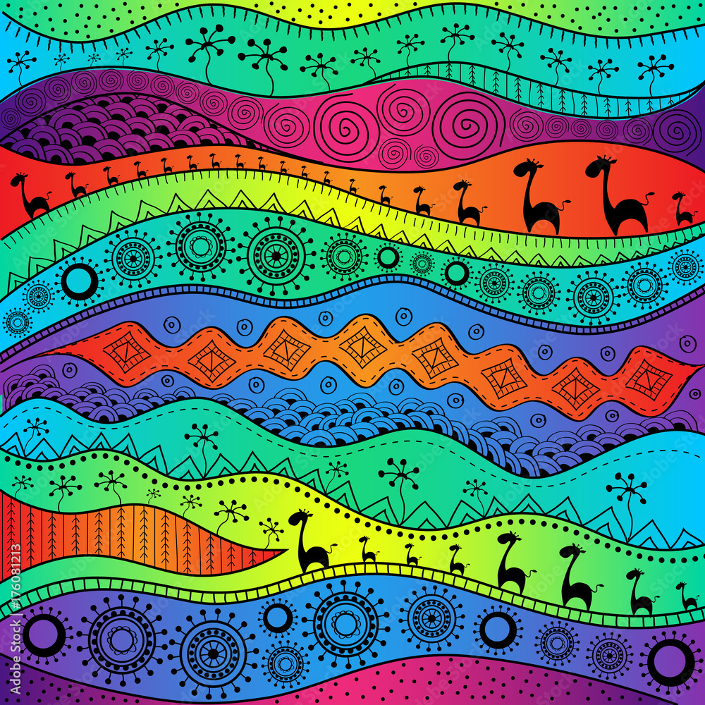 African hand-drawn ethno pattern, tribal background. It can be used for ...