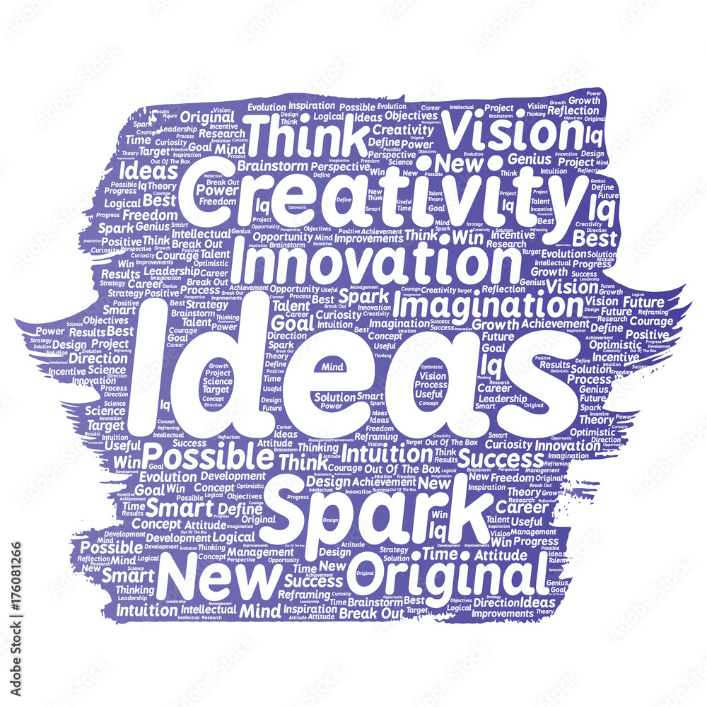 Vector conceptual creative idea brainstorming paint brush word cloud ...