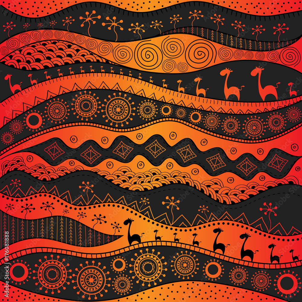 African hand-drawn ethno pattern, tribal background. It can be used for ...