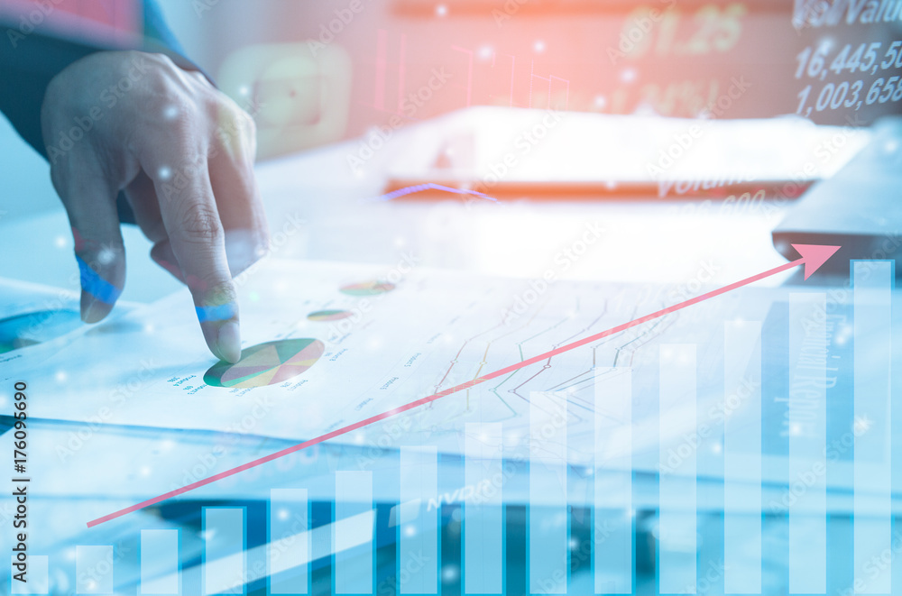 Profit graph of stock market indicator with hand shake background ...