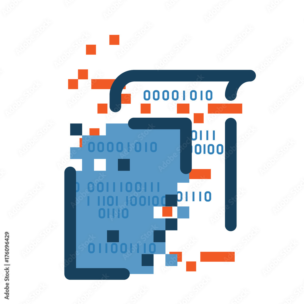 Data loss icon. Information concept. Pixelated binary data loss from ...