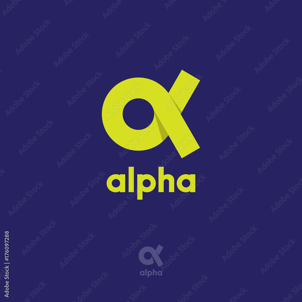 Alpha Logo. Alpha emblem. Yellow Greek letter Alpha on a blue ...