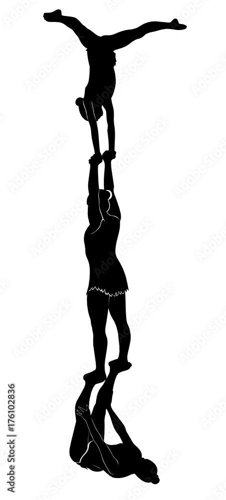 acrobatic stunt. Gymnasts acrobats vector black silhouette. Stock ...