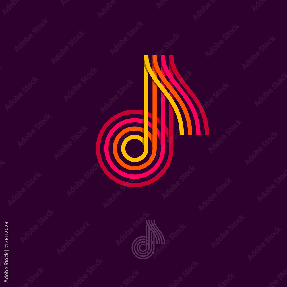 Music logo. Note emblem. Multi-colored logo as a note on a dark ...