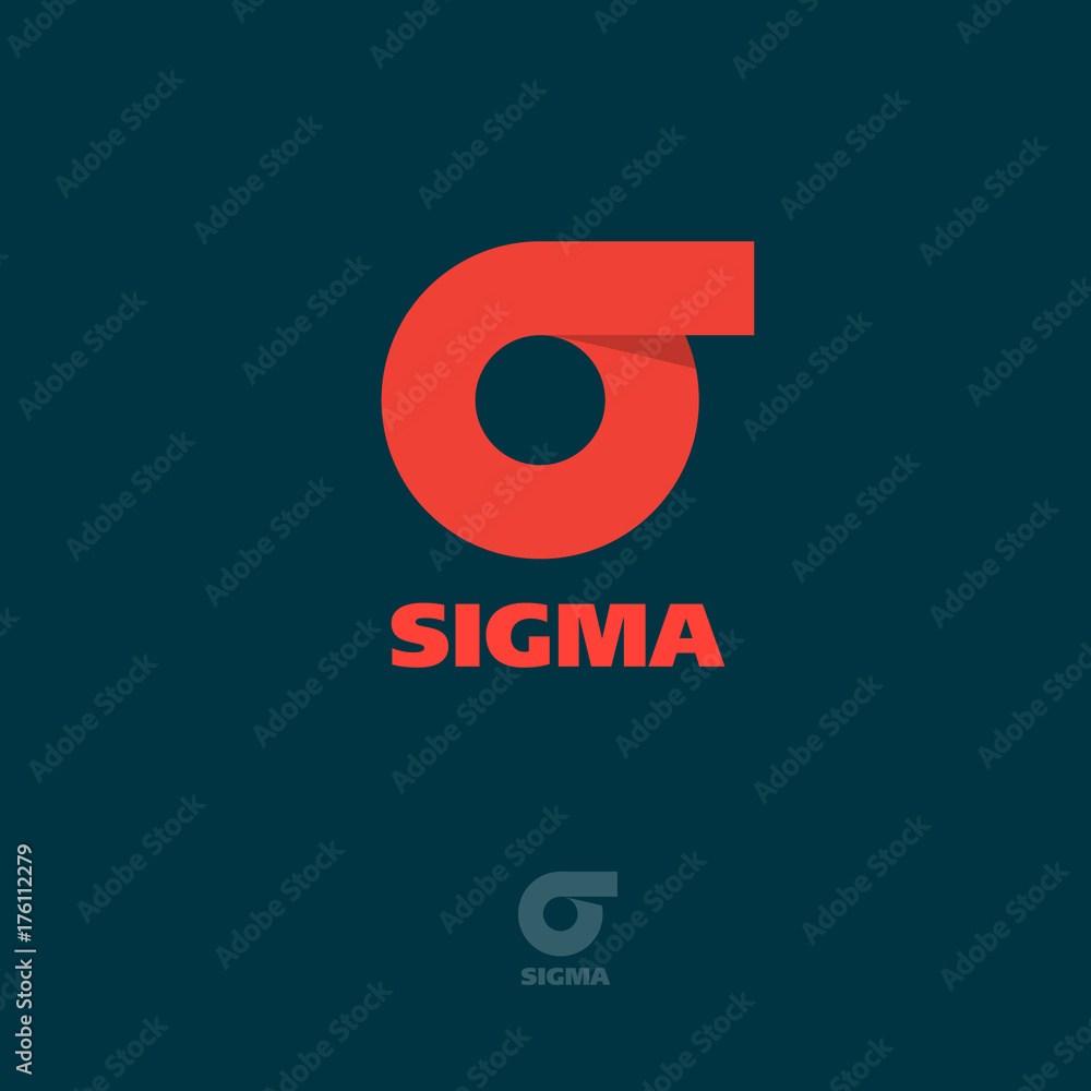 Sigma flat logo. Sigma emblem. Red Greek letter sigma on a dark ...