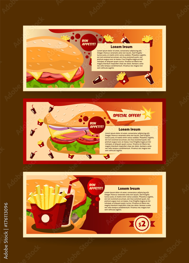 Set of horizontal banners fast food. Collection for advertising fast ...