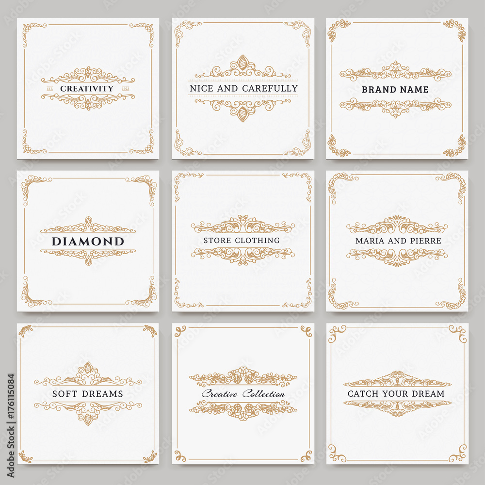 Monogram creative cards template with beautiful flourishes ornament ...