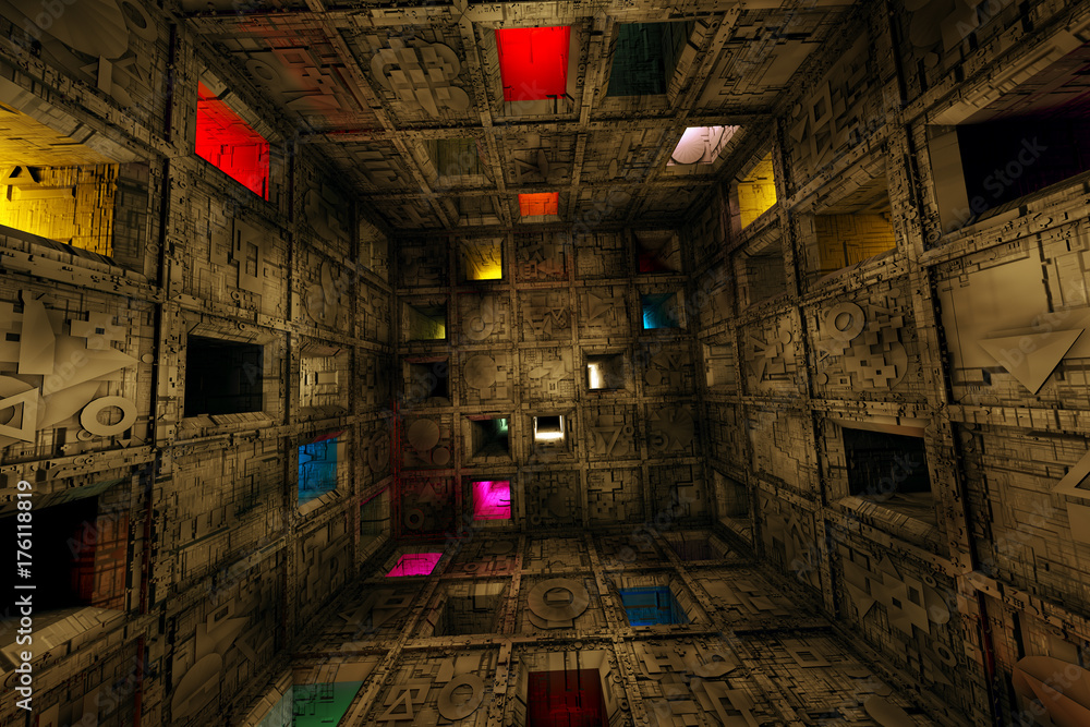 Sci Fi Grungy Escape Room Riddle Labyrinth Cube Interior Stock ...