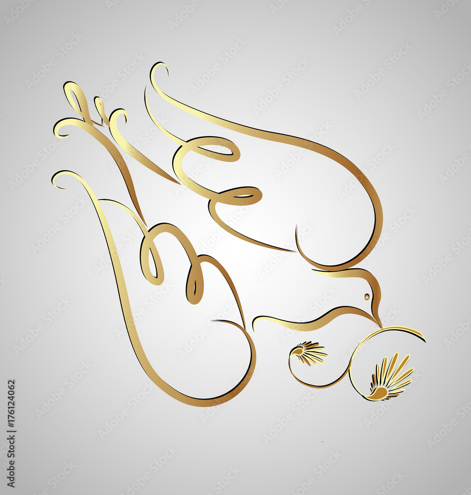 Gold dove swirly silhouette, icon vector Stock Vector | Adobe Stock