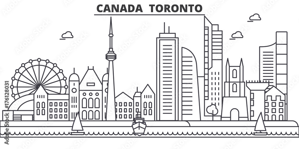 Canada, Toronto architecture line skyline illustration. Linear vector ...