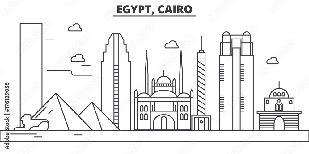 Egypt, Cairo architecture line skyline illustration. Linear vector ...