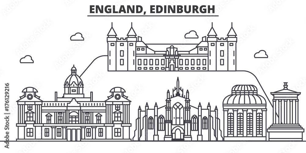 England, Edinburgh architecture line skyline illustration. Linear ...