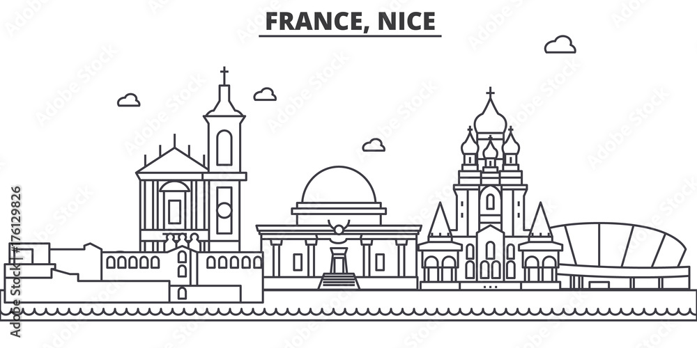 France, Nice architecture line skyline illustration. Linear vector ...