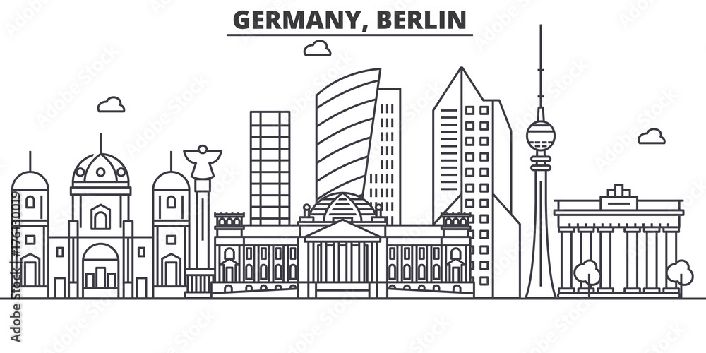 Germany, Berlin architecture line skyline illustration. Linear vector ...