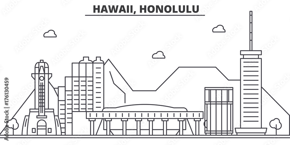 Hawaii, Honolulu architecture line skyline illustration. Linear vector ...