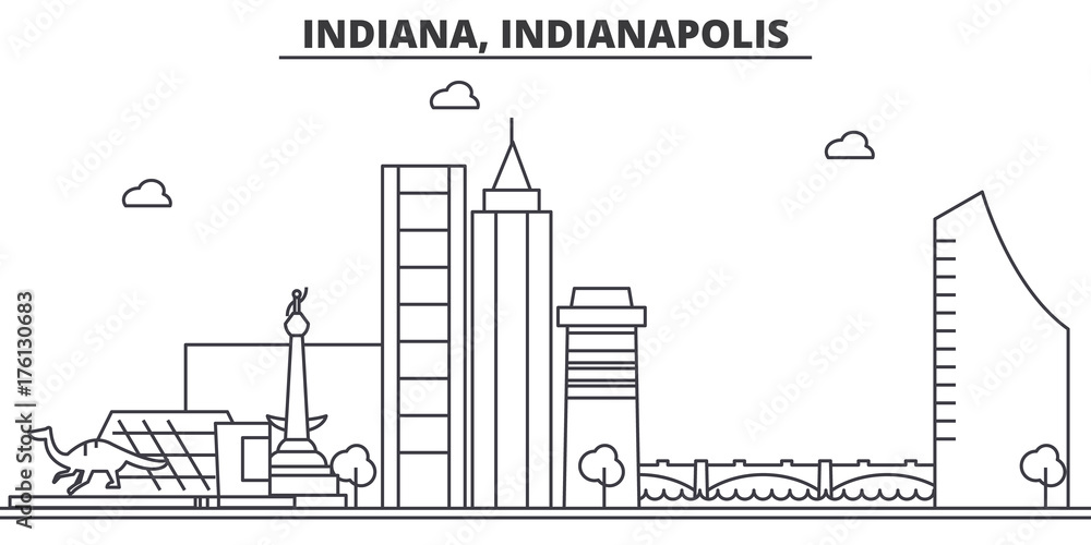 Indiana, Indianapolis architecture line skyline illustration. Linear ...