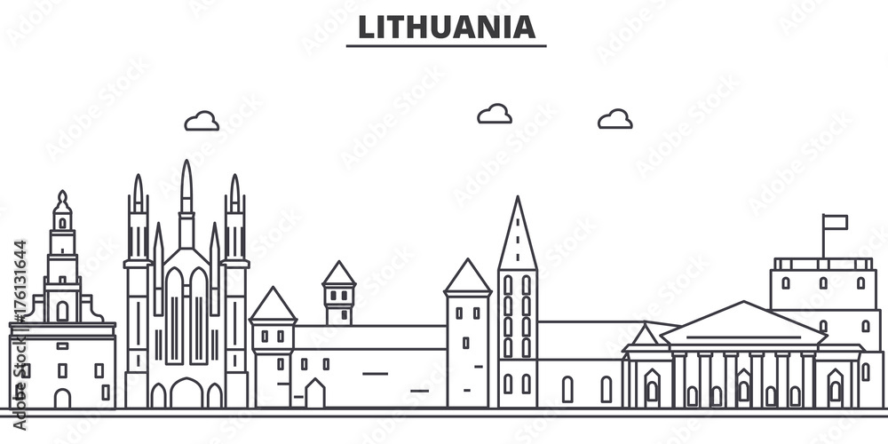 Lithuania architecture line skyline illustration. Linear vector ...