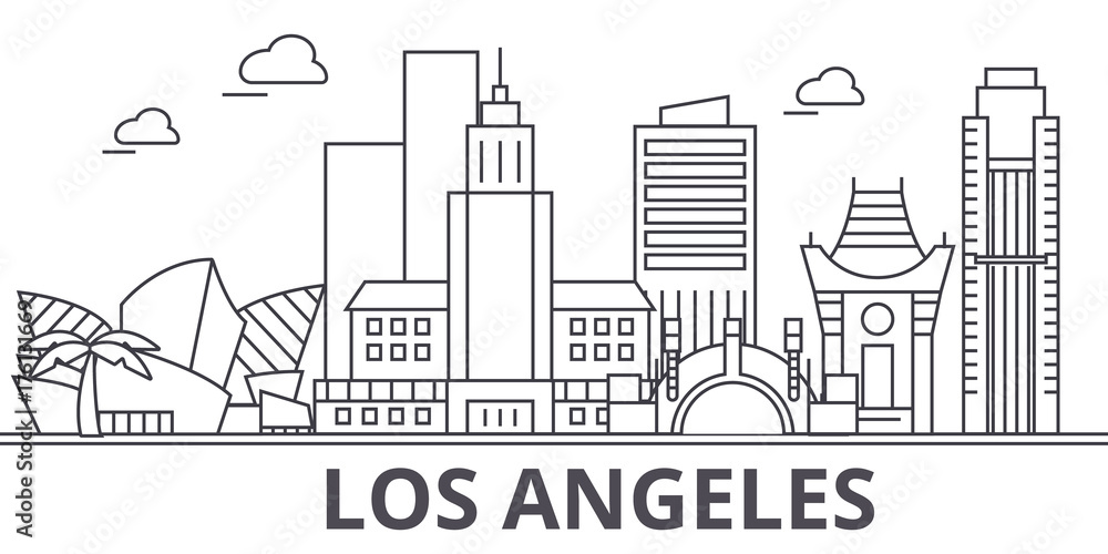 Los Angeles architecture line skyline illustration. Linear vector ...