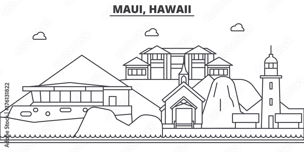 Maui, Hawaii architecture line skyline illustration. Linear vector ...