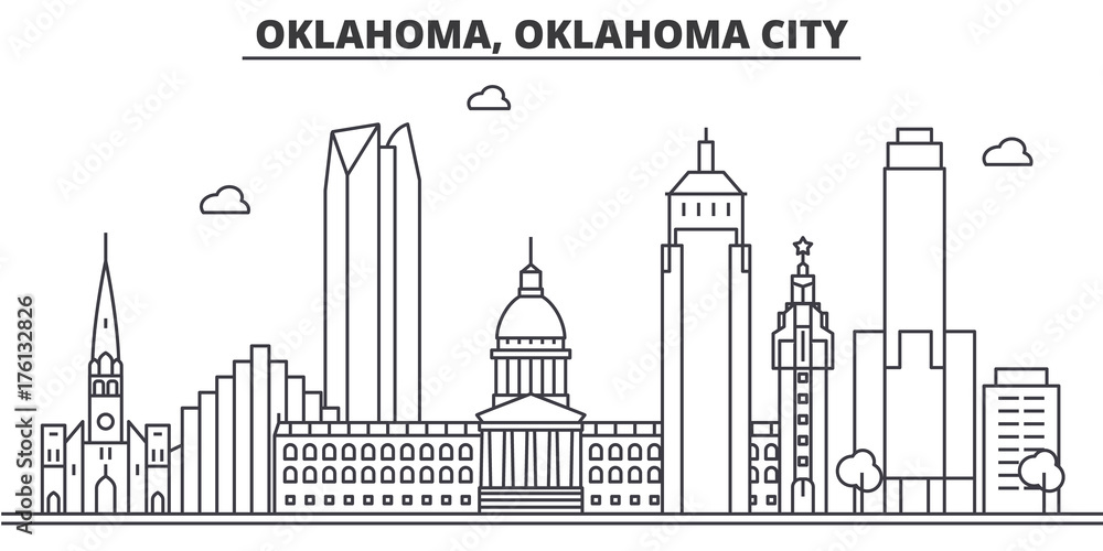 Oklahoma, Oklahoma City architecture line skyline illustration. Linear ...