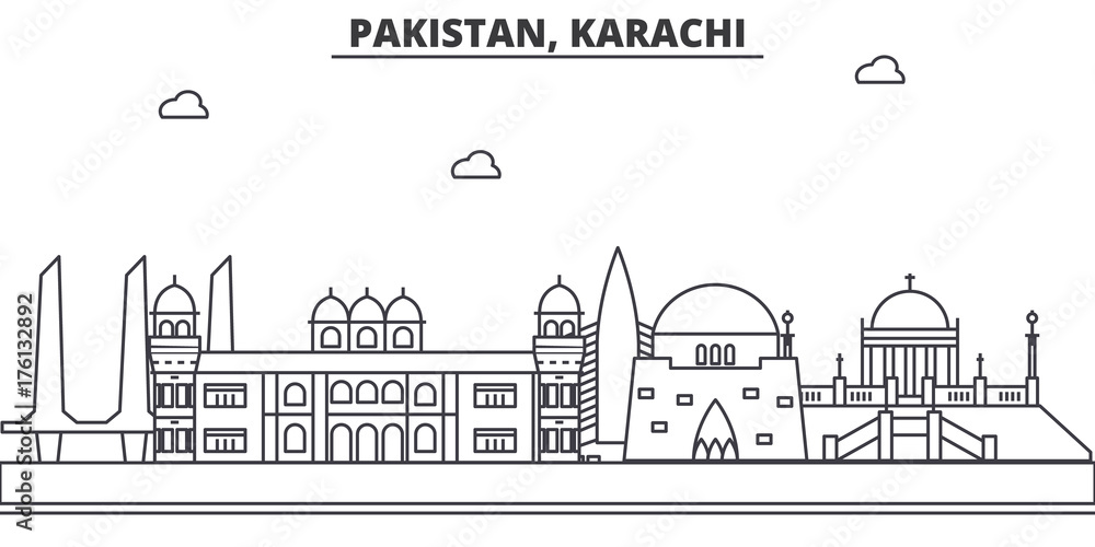 Vetor de Pakistan, Karachi architecture line skyline illustration ...