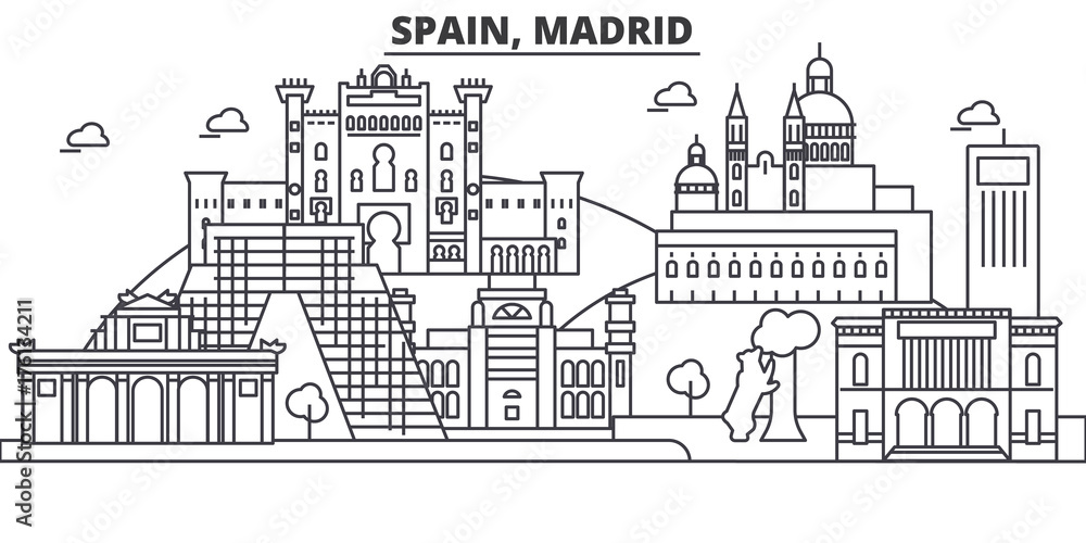 Spain, Madrid architecture line skyline illustration. Linear vector ...