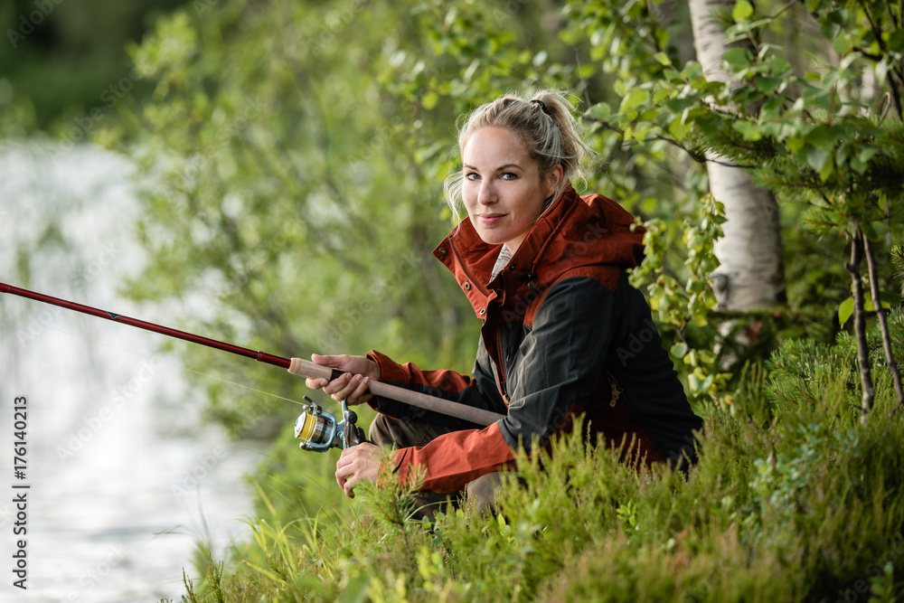 fishing woman Stock Photo | Adobe Stock