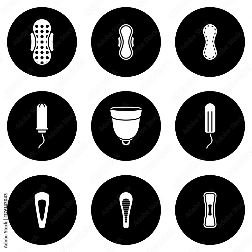 Set of simple icons on a theme sanitary pads and cotton tampon , vector ...