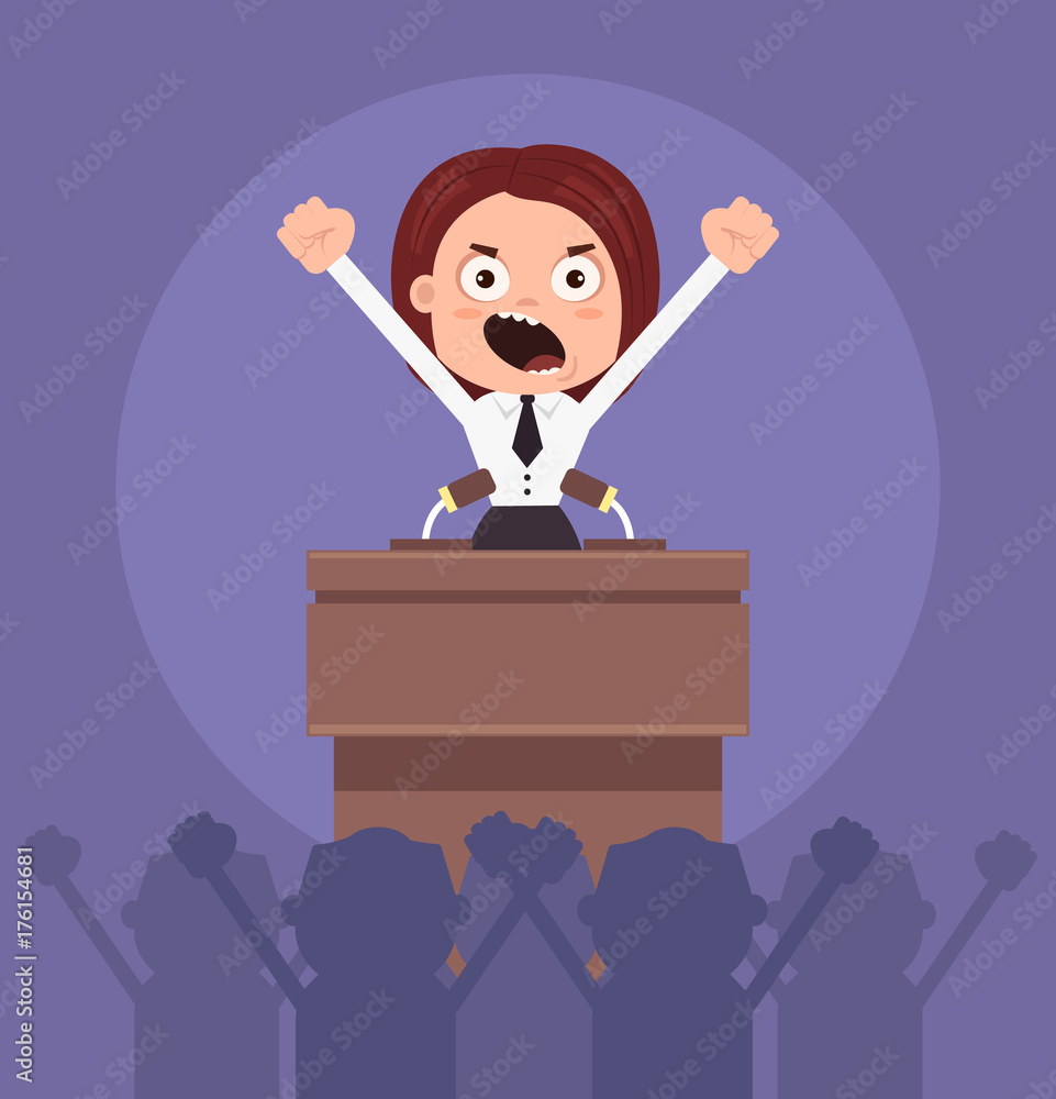 Angry business woman office worker politician character speaking from ...