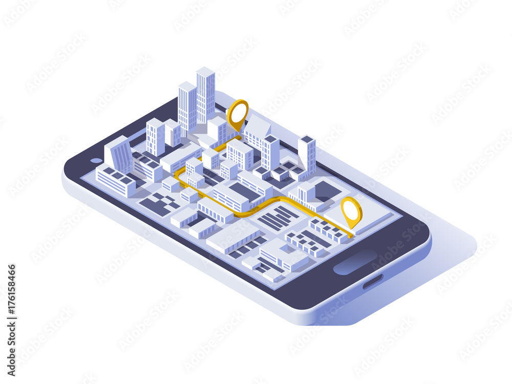 Mobile gps and tracking concept. Location track app on touchscreen ...