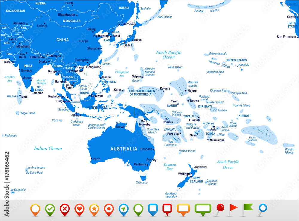 East Asia and Oceania Map - Vector Illustration Stock Vector | Adobe Stock