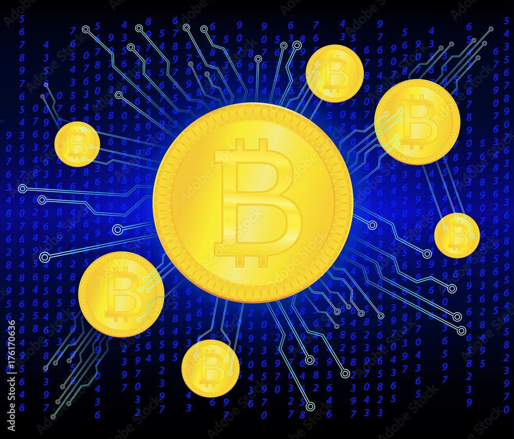 Crypto currency golden coin . Abstract virtual money on blue background ...