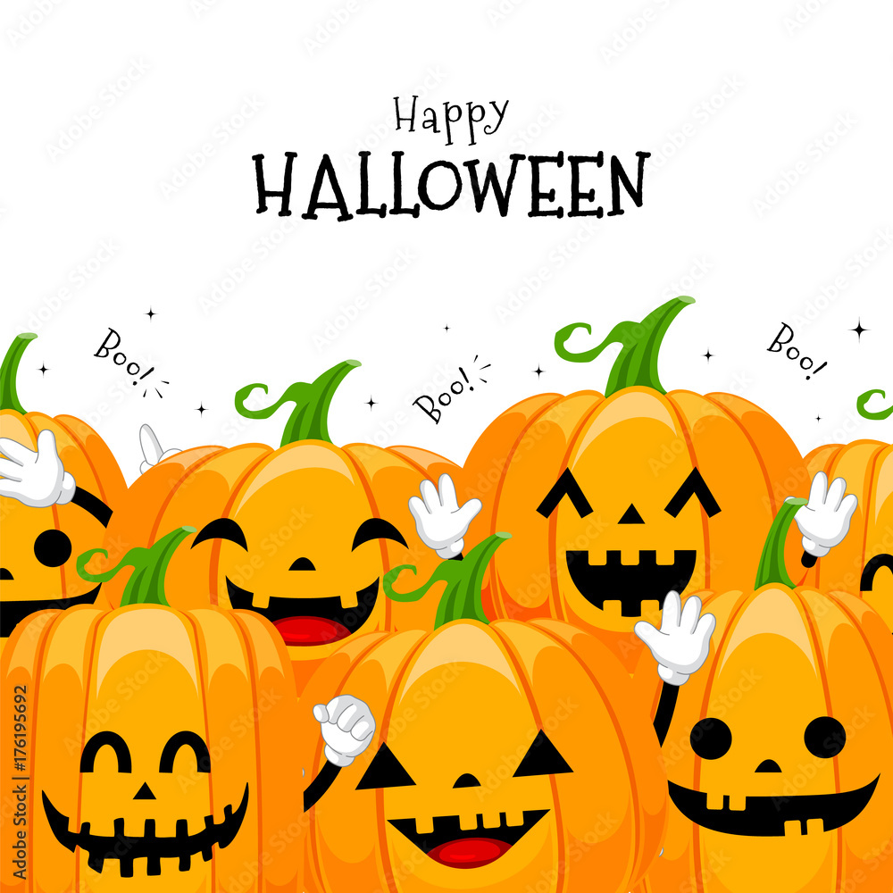 Group of cute cartoon pumpkin character design. Happy Halloween day ...
