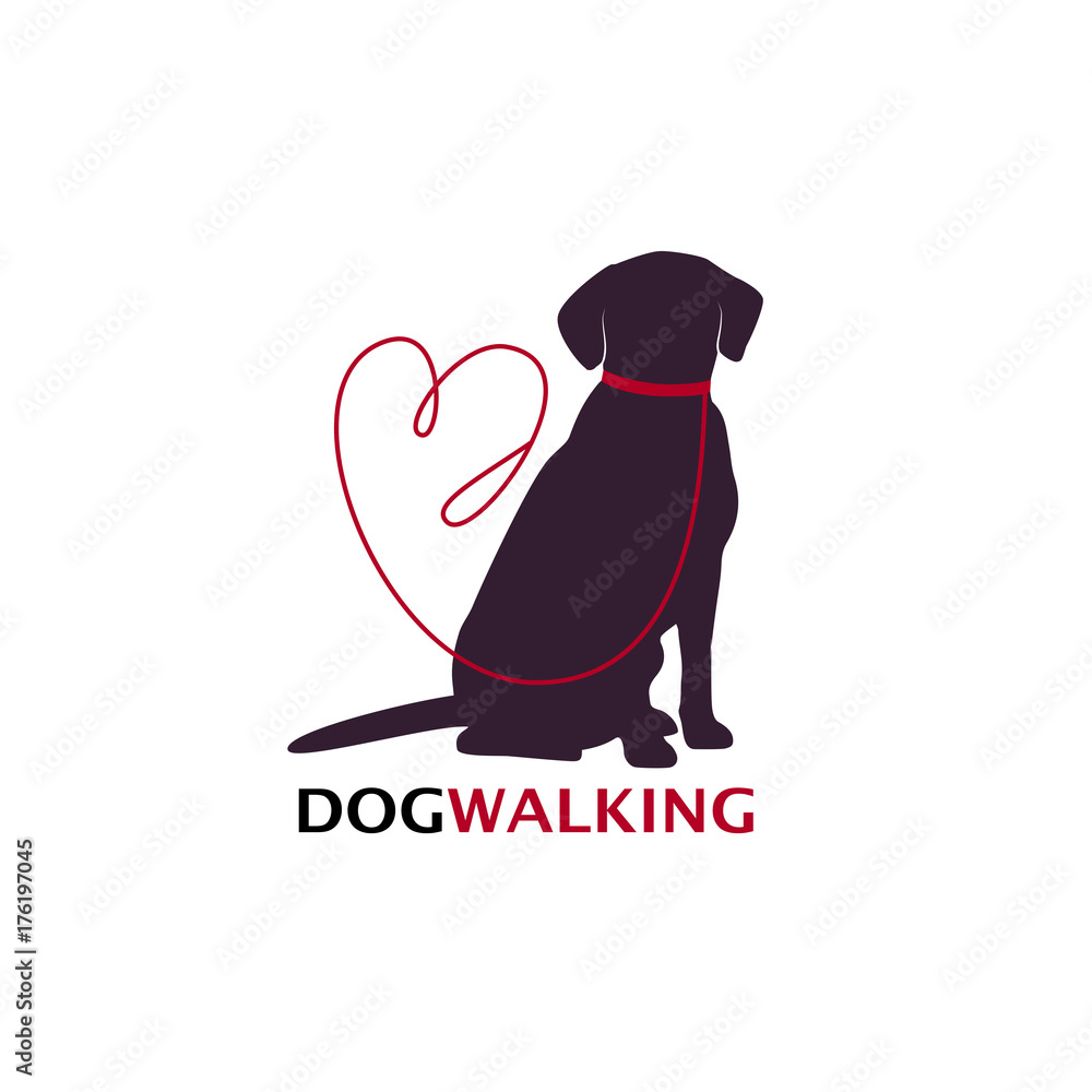 Dog walking logo template with sitting dog silhouette. Vector ...