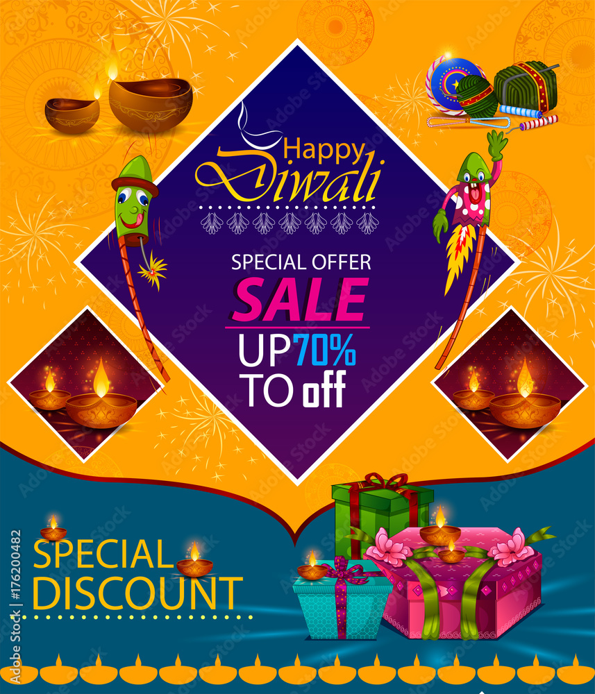 Happy Diwali light festival of India greeting advertisement sale banner ...