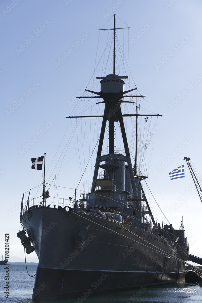Thessaloniki, Greece Greek warship Averof moored at port. Launched in ...