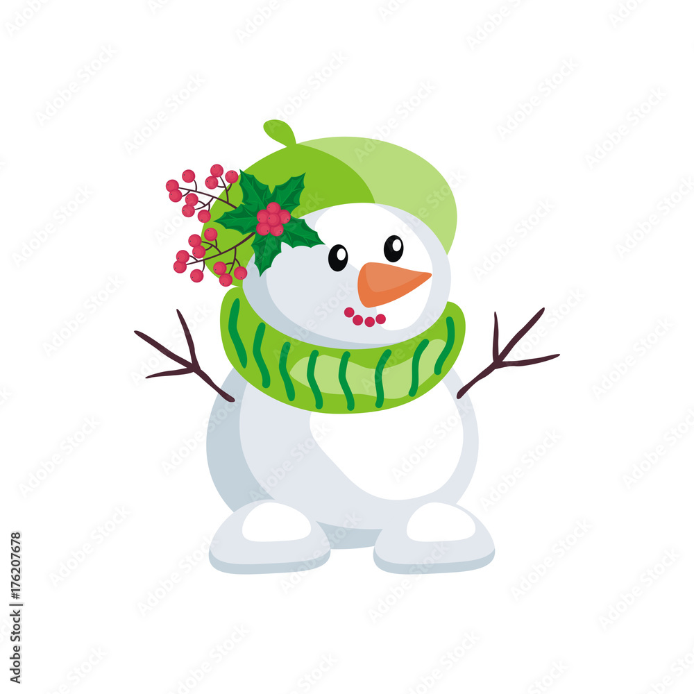 The image of cute funny snowman in cartoon style. Christmas vector ...