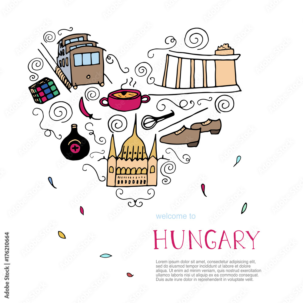 Culture of Hungary. Hand drawn symbols of Hungary. Stock Vector | Adobe ...