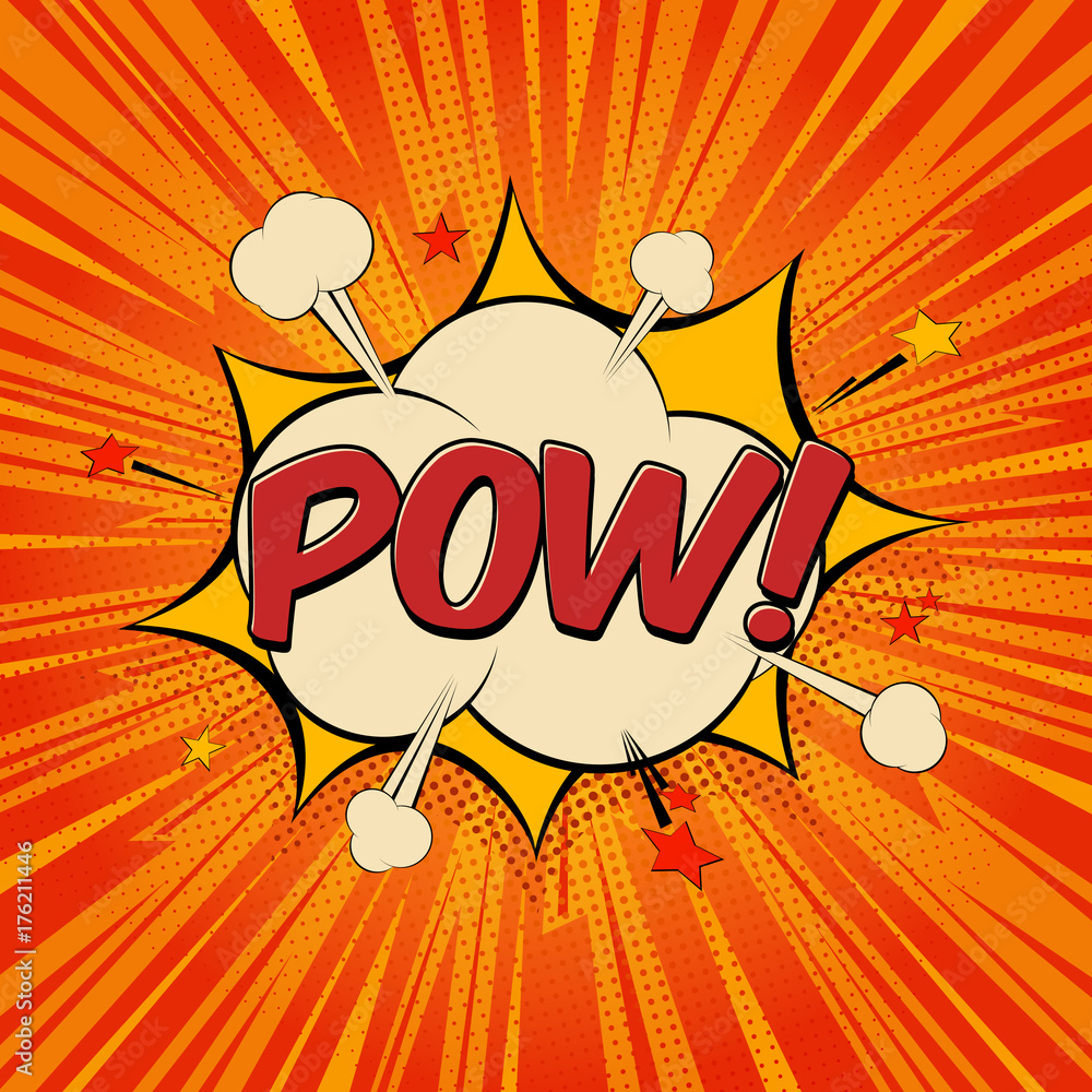 Pow comic text speech bubble. Sound effect bang cloud icon of color ...