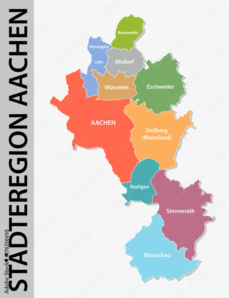 Administrative and political map of Aachen region in German language ...