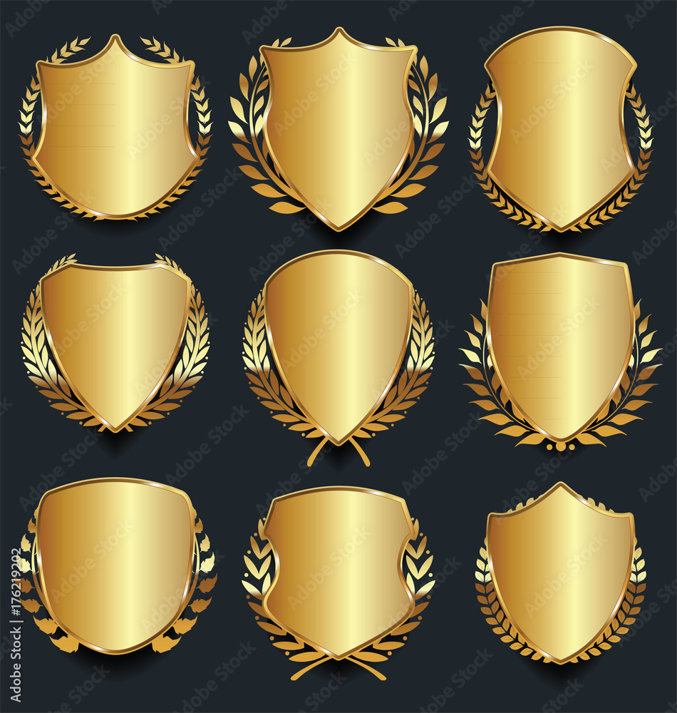 Golden shield retro design vector illustration collection Stock Vector ...
