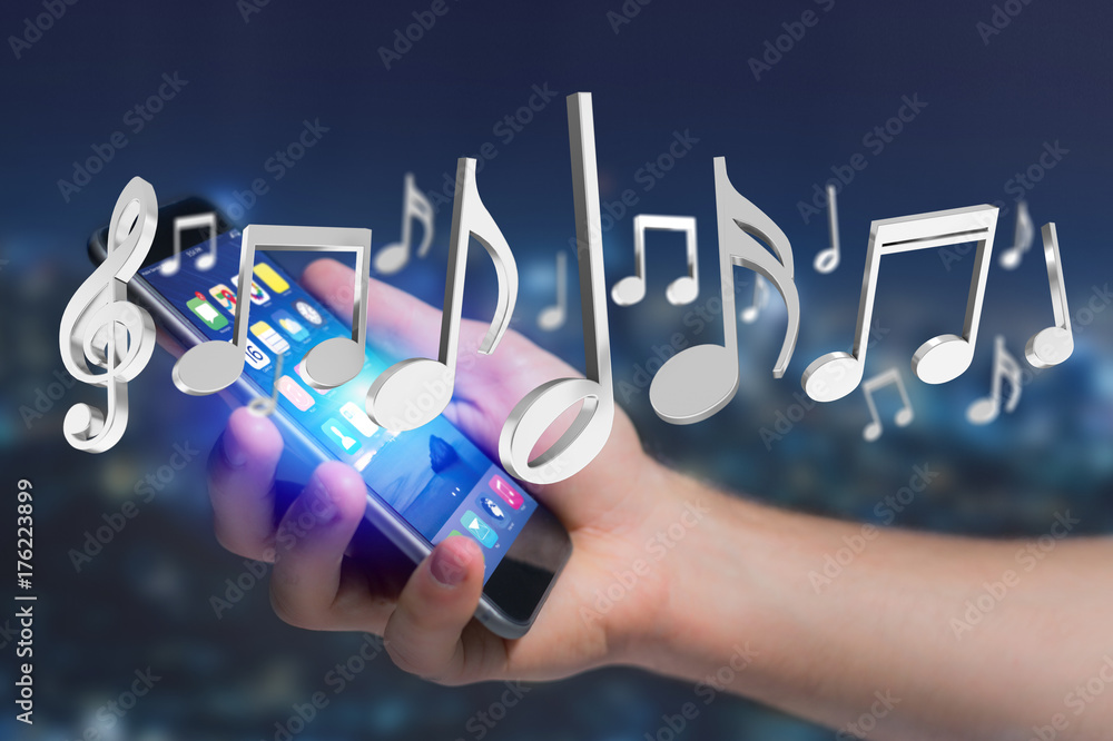 3d render music notes on a futuristic interface Stock Photo | Adobe Stock